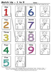 Resource: NZSL Match Up - Numbers 1 To 9
