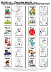 Resource: NZSL Match Up - Everyday Words